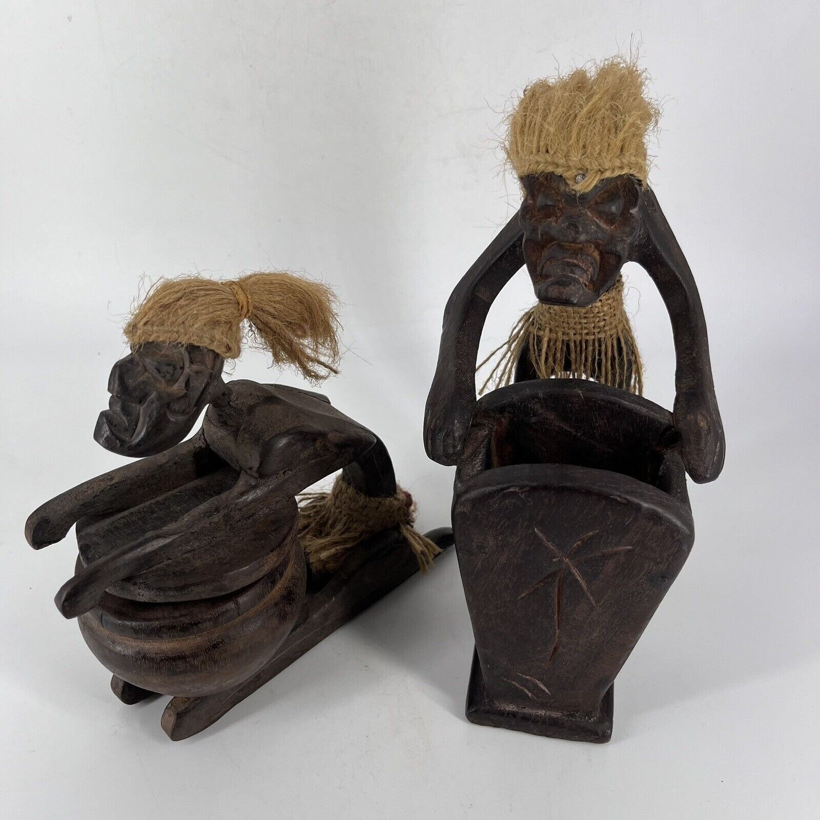 Vintage Primitive Hand Carved Wood Aboriginal Tribal Sculptures Trinket ...