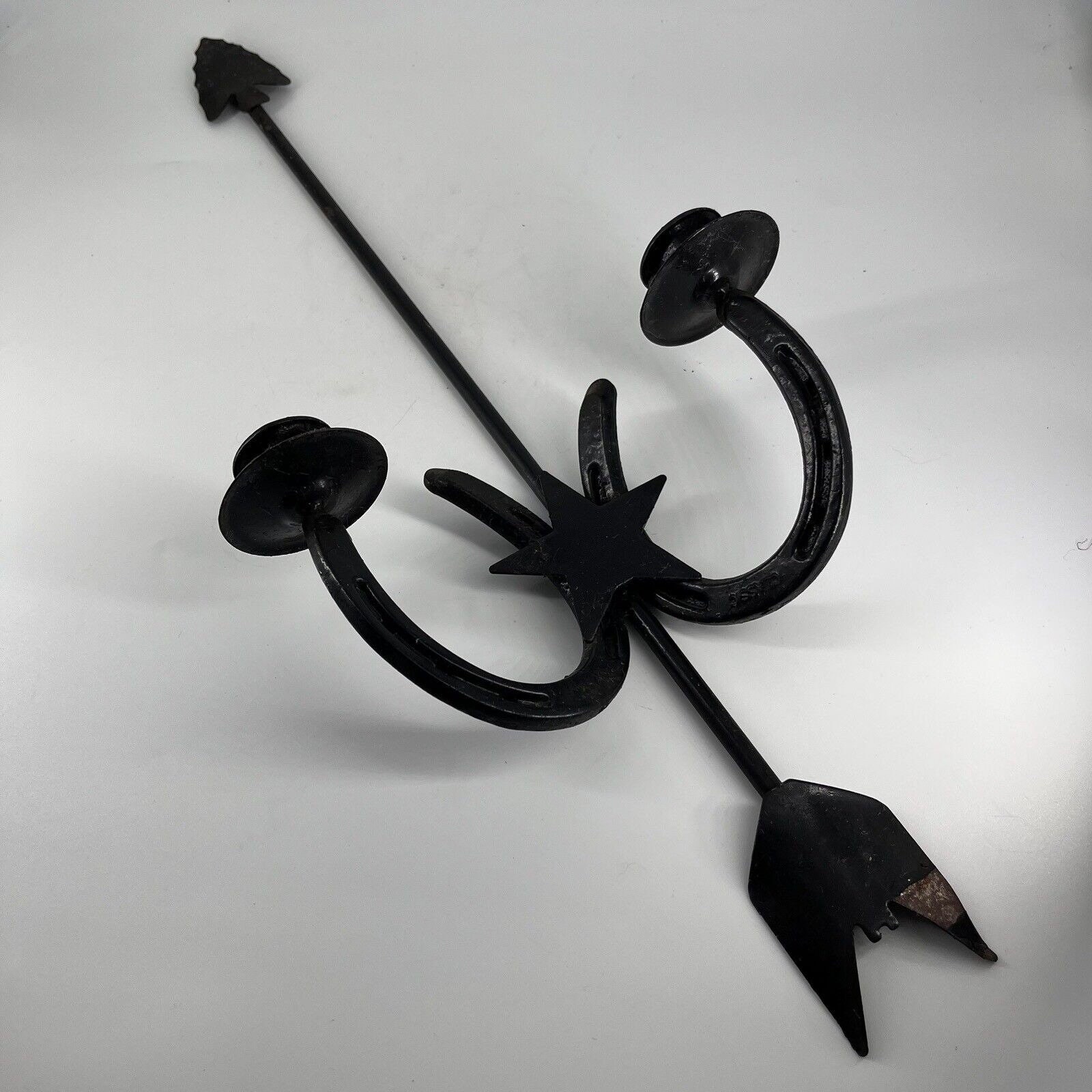 Vintage Brutalist Art Sculpture Horseshoe Arrow Wall Sconce Candle ...