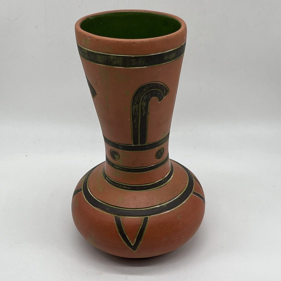 Vintage Mexican Folk Art Redware Terra Cotta Hand Painted Carved ...