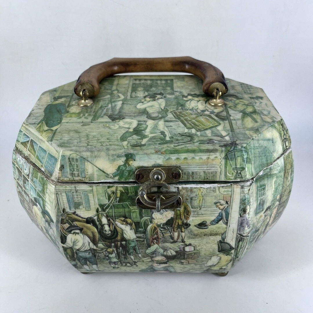 Vintage Anton Pieck Decoupage Octagon Wood Wooden Box Purse Market ...