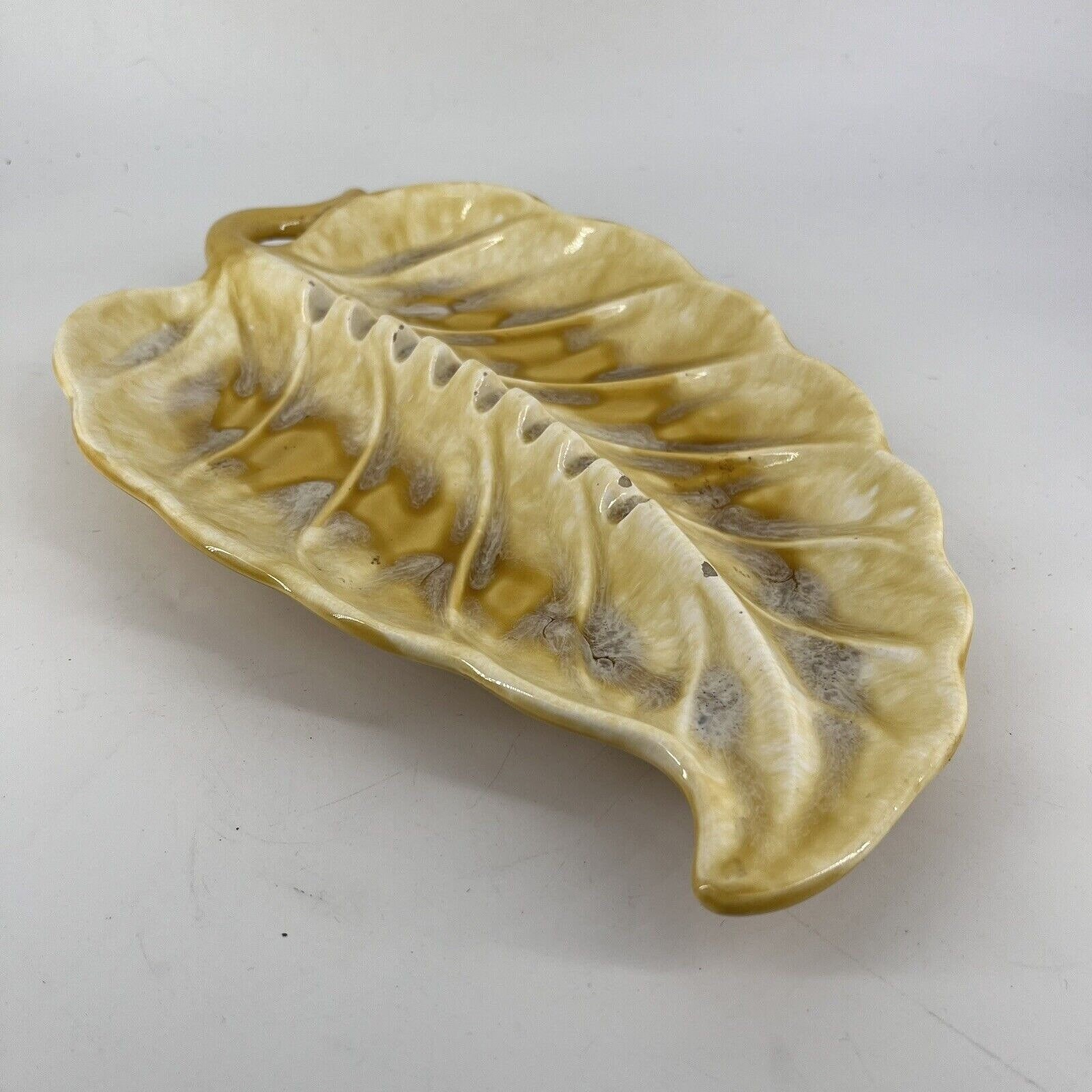 Vintage USA Pottery Ceramic Leaf Ashtray Yellow Drip Glaze 1970s Large ...