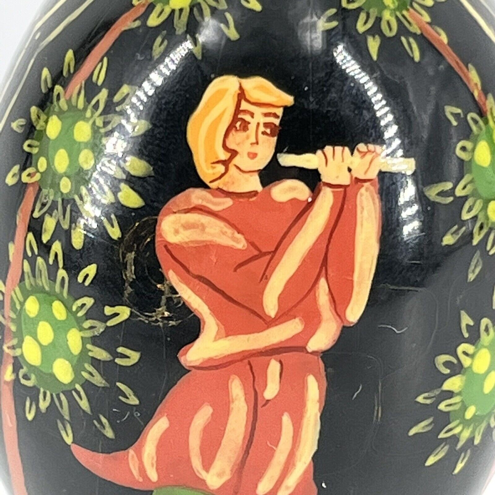 Vintage Russian Folk Art Hand Painted Lacquer Paper Mache Egg Flute W ...