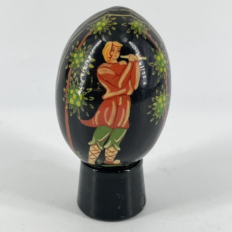 Vintage Russian Folk Art Hand Painted Lacquer Paper Mache Egg Flute W ...