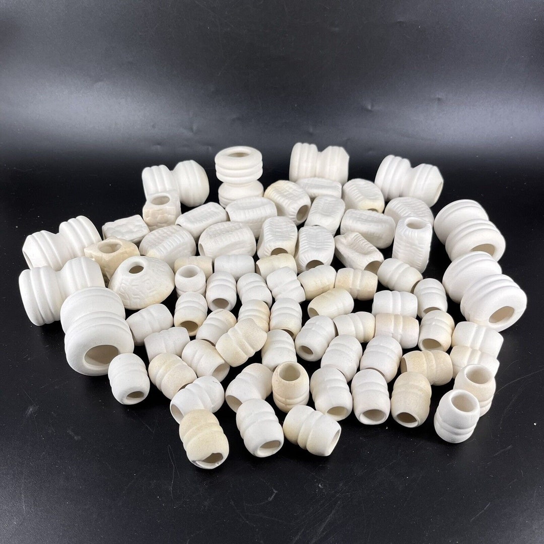 Ready to Paint Unfinished Ceramic Bisque Macrame Beads Barbells Vintage ...