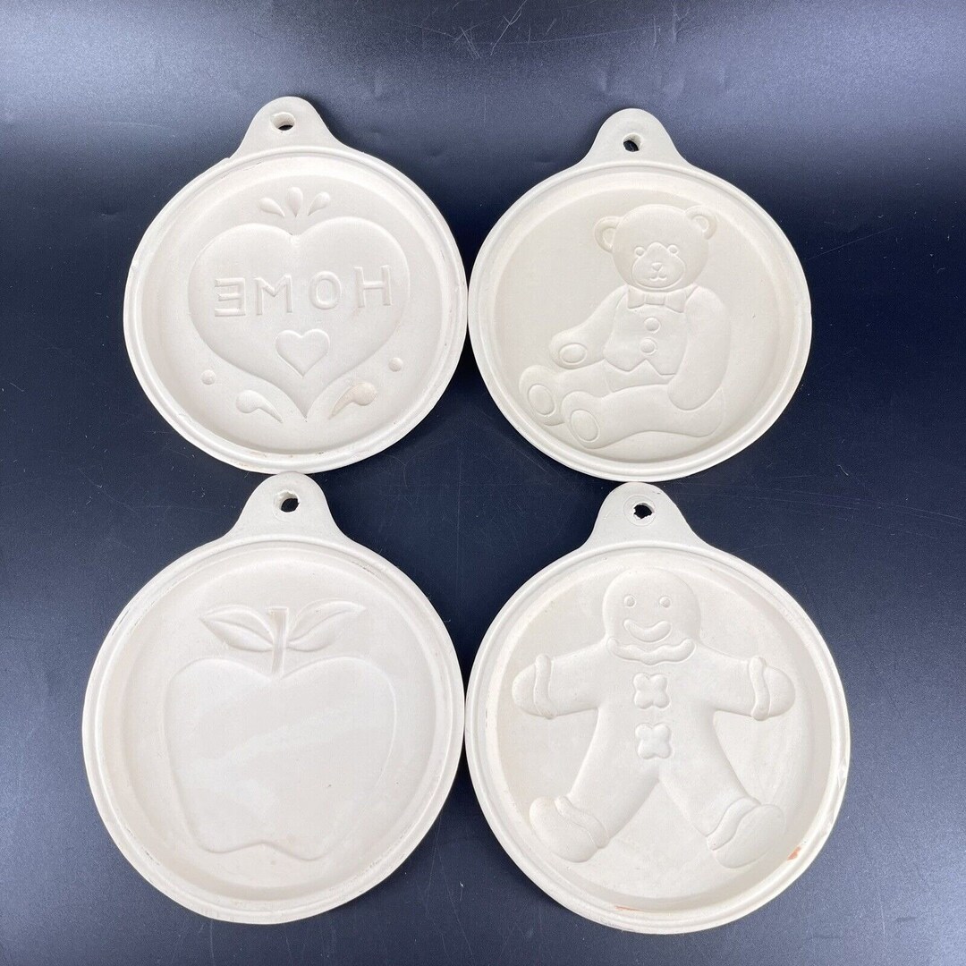 Vintage Stoneware Shortbread Molds Cookie Press Gingerbread Apple Bear ...
