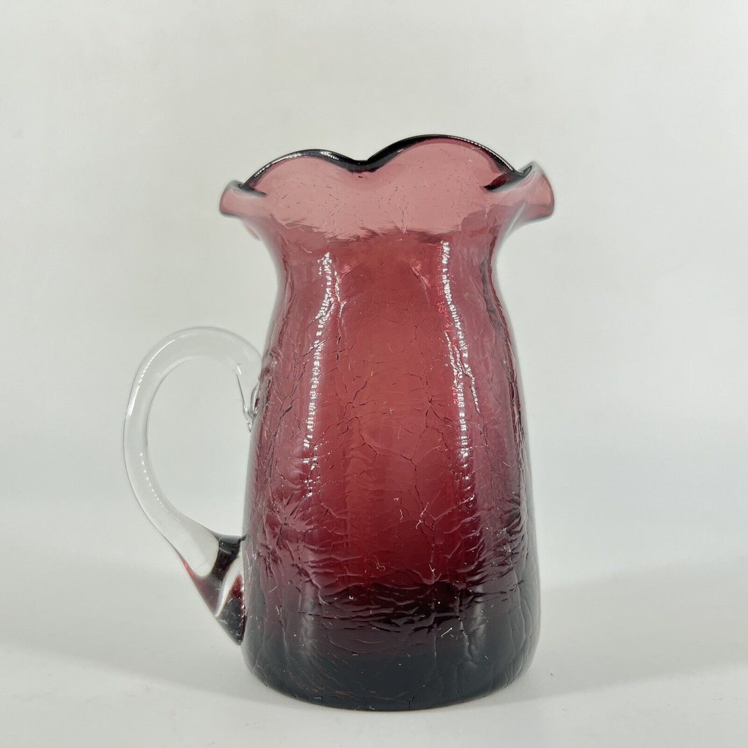Vintage Pilgrim Crackle Glass Miniature Pitcher Ruffled Edge Amethyst ...