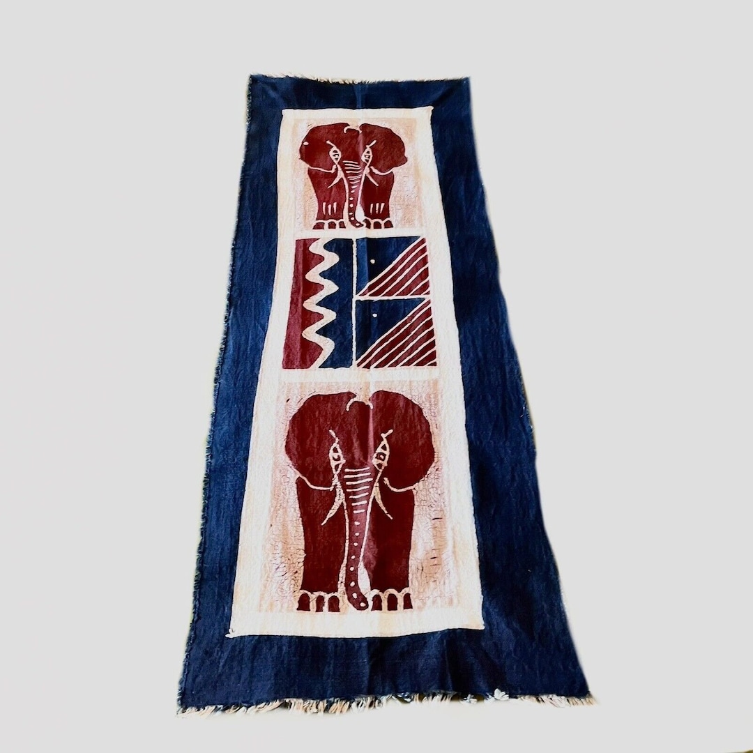 African Mud Cloth Tapestry Wall Hanging Table Runner Blue Red Tribal ...