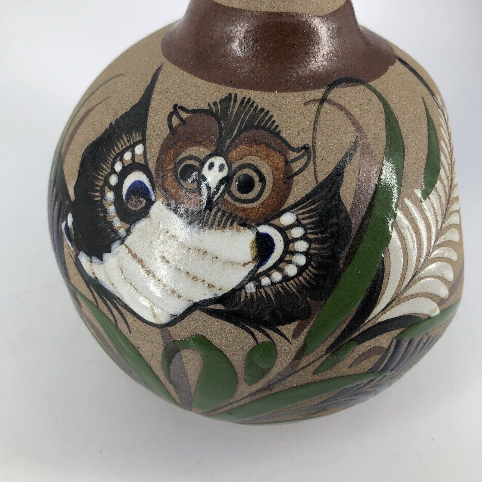 Vintage Tonala Mexican Folk Art Pottery Pitcher Decanter Shot Glass Owl ...
