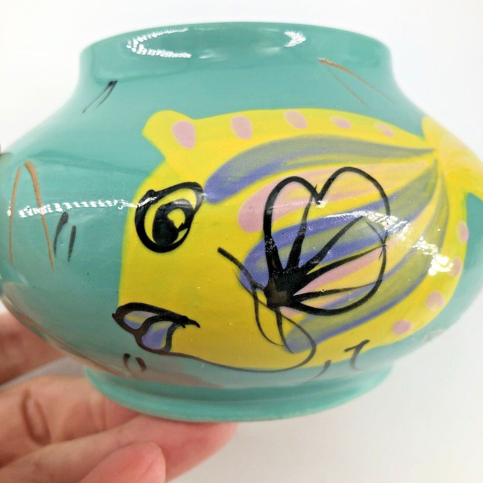 Wassi Jamaica Art Pottery Red Clay Lidded Trinket Dish Yellow Fish ...