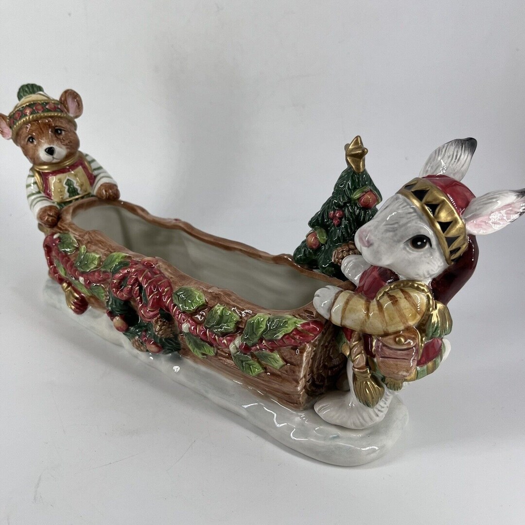 Fitz and Floyd Christmas Lodge Teddy Bear Rabbit Canoe Cracker - Etsy