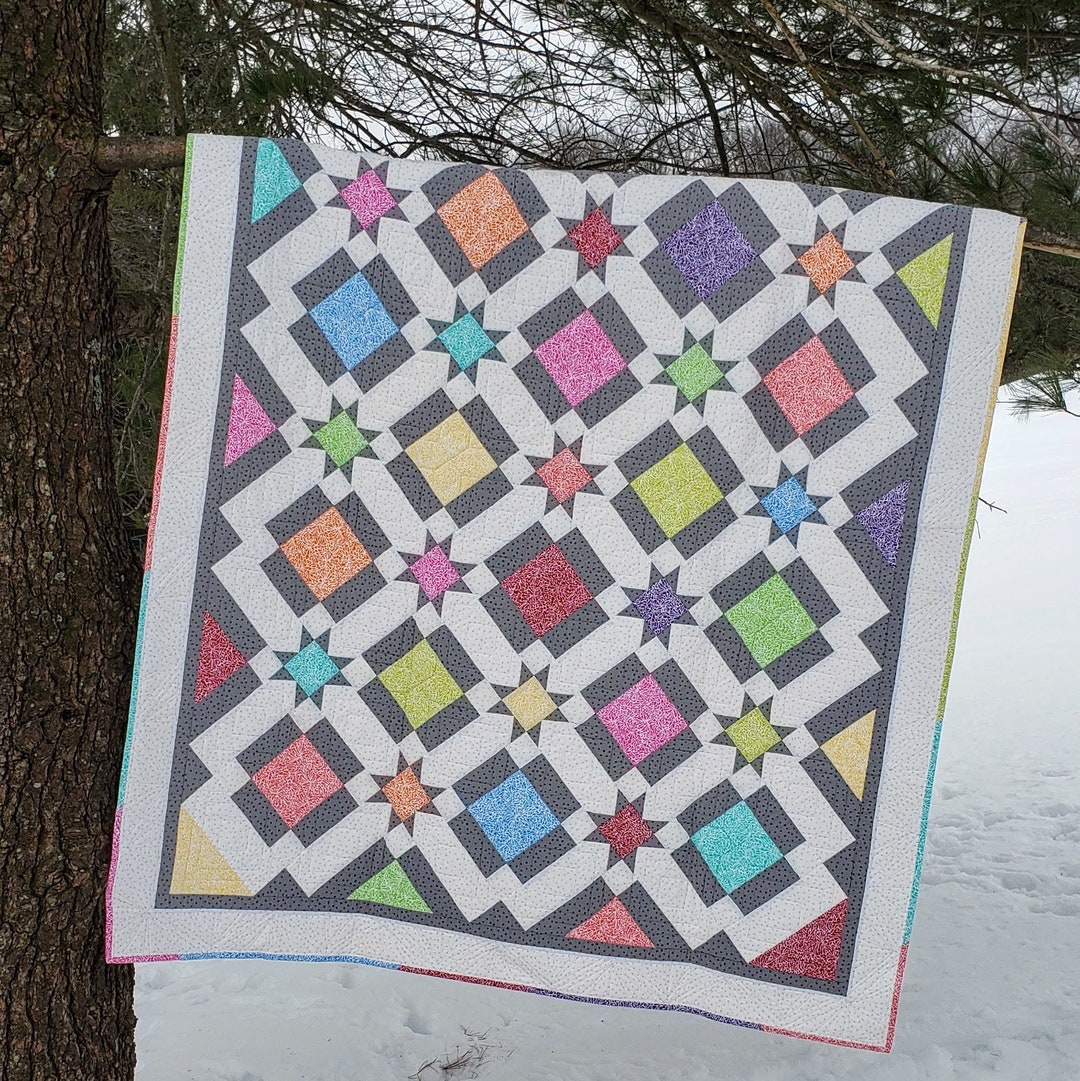 Modern, Scrappy, Twin Size Quilt Pattern, PDF Pattern, Ice Stars Quilt ...