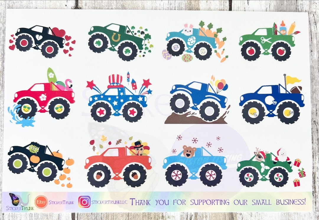 Monster Truck Sticker Sheet Truck Stickers Holiday Trucks - Etsy
