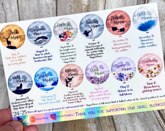 Full Moon Planner Stickers Moon Phase Stickers Moon Phase Planner ...