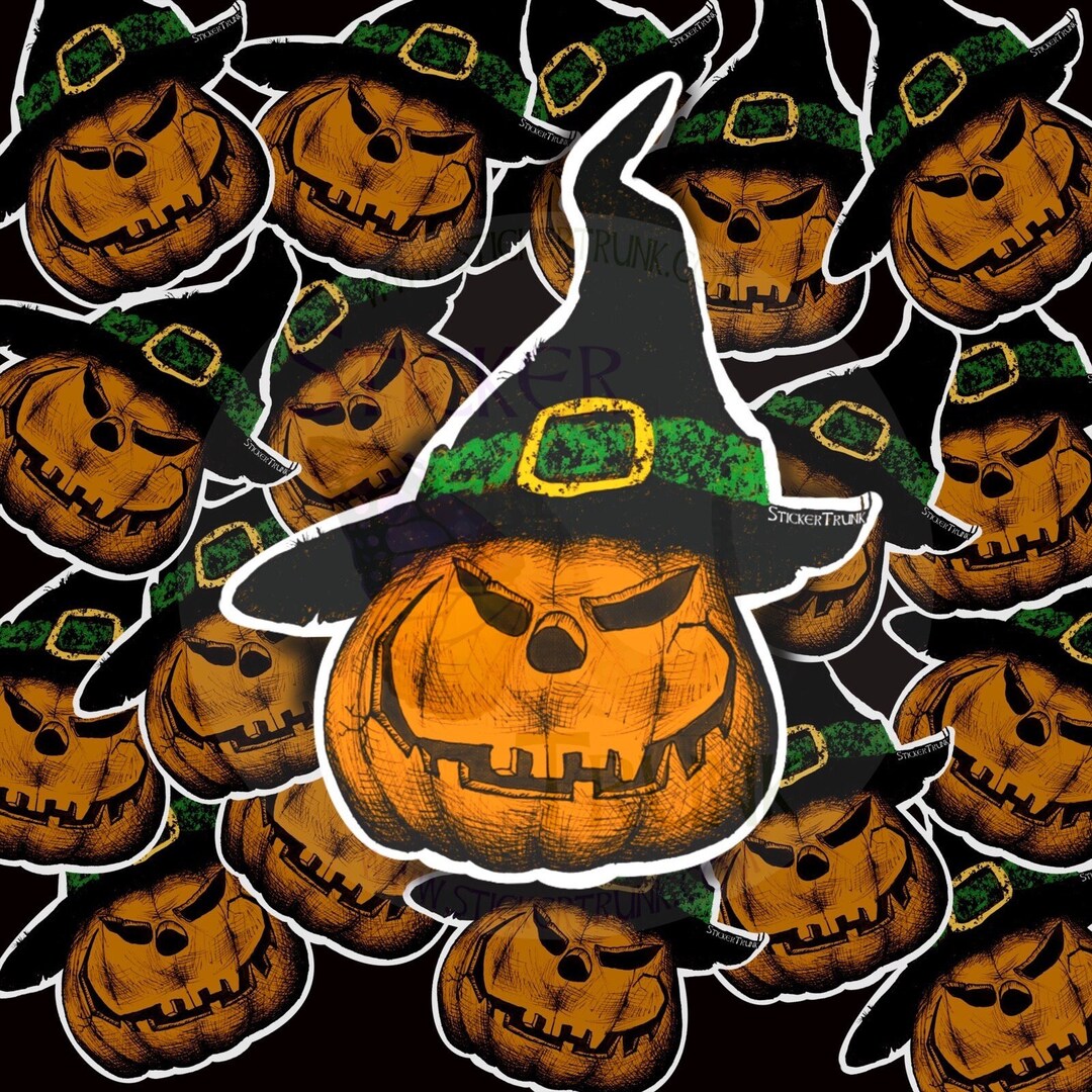 Witch Jack-o-lantern Sticker, Halloween Sticker, Halloween Laptop ...