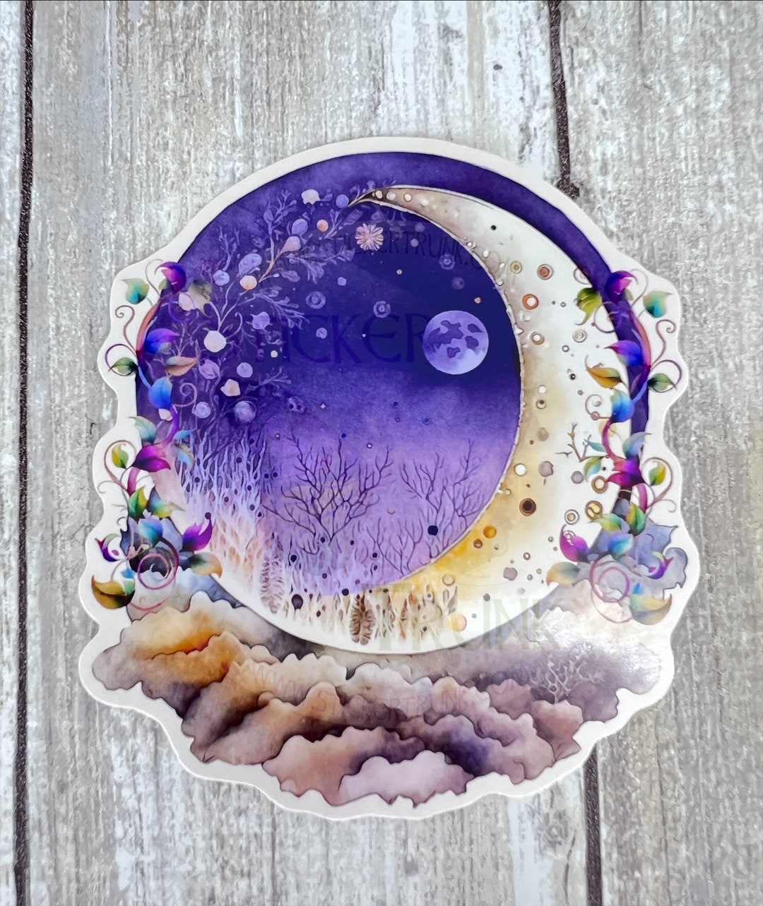 Crescent Moon & Vines Sticker, Moon Sticker, Witchy Stickers, Moon and ...