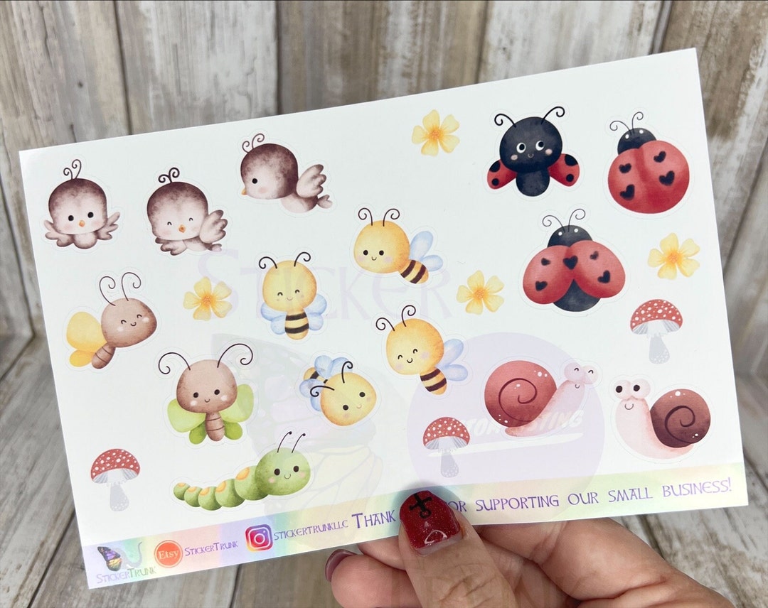 Garden Animals Sticker Sheet, Animal Stickers, Bees & Birds Stickers ...