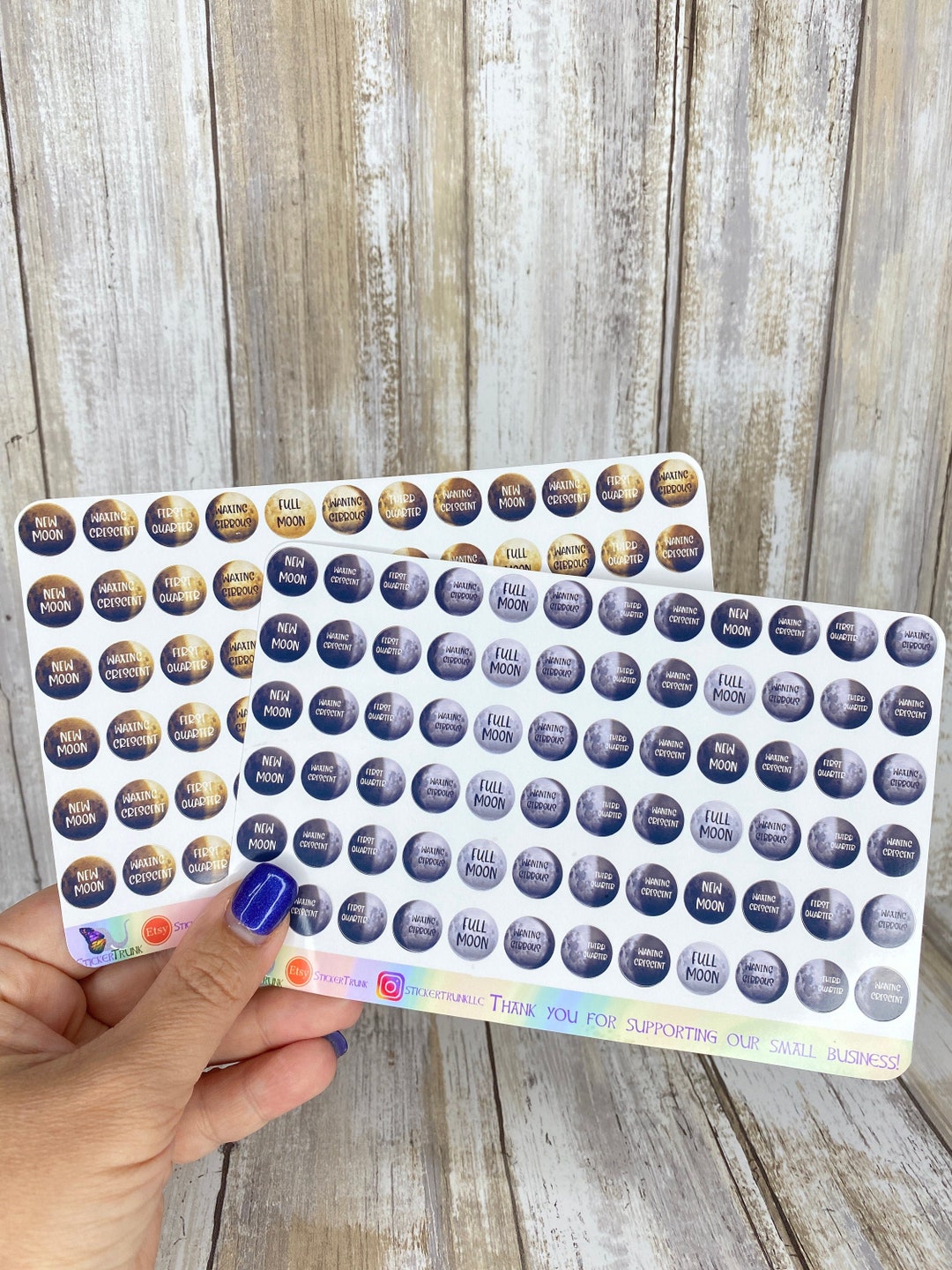 8-phase Moon Phases Planner Stickers, Gibbous Moon Phases, Gold Moon ...
