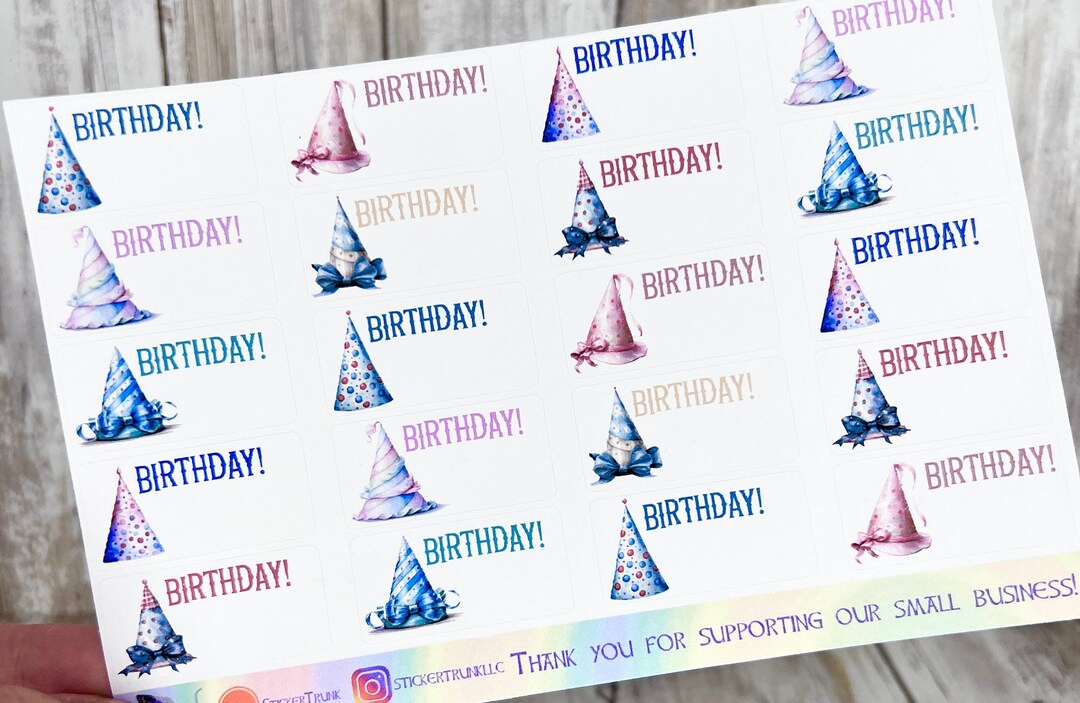 Birthday Planner Stickers, Birthday Hat, Write-on, Reminder - Etsy