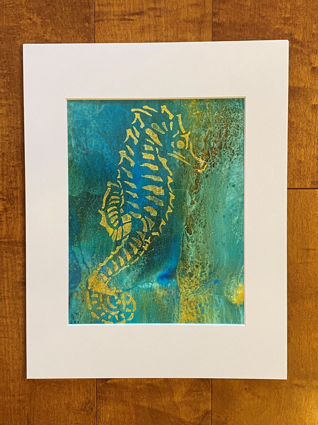 Seahorse Fantasy Art Print, Abstract Acrylic Pour Painting, Fluid Art ...