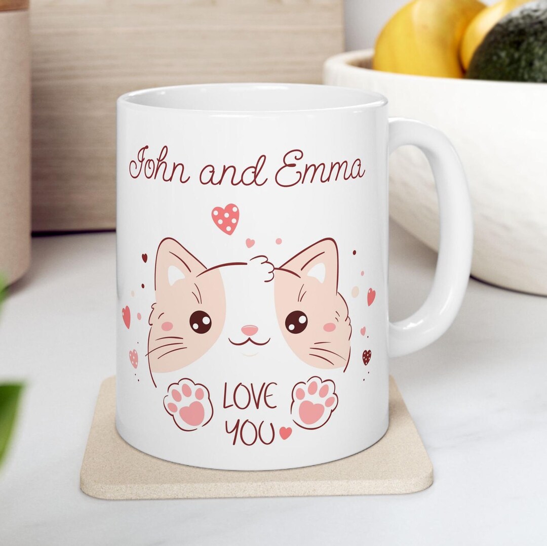 Personalized Valentine's Day Cute Cat Mug, Cat Lover Coffee Mug ...