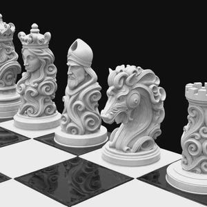 Chess Pieces Set Baroque Fantasy Style --- 3D Printer Files Model STL ...
