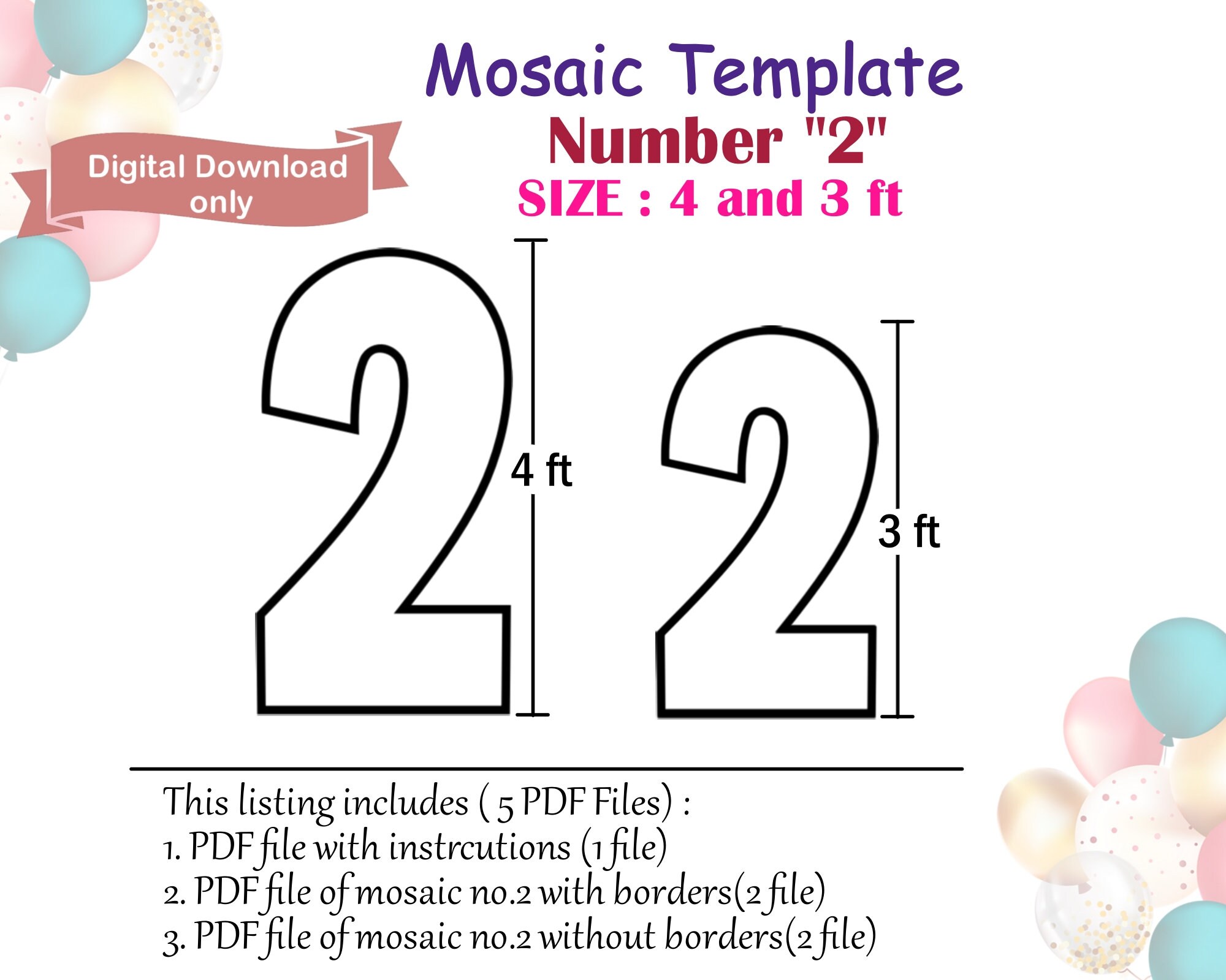 Number 2 Mosaic Template Free
