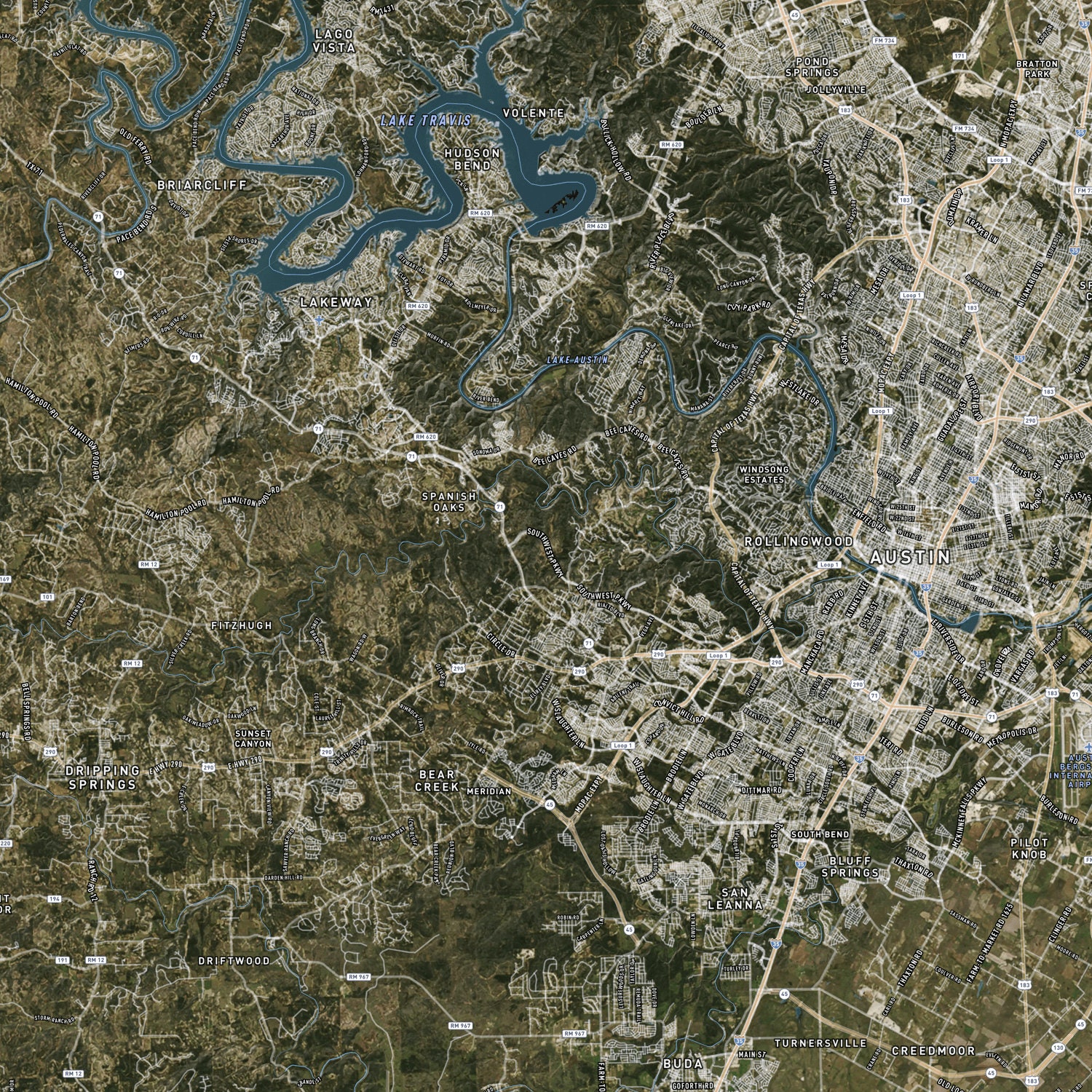 City Map of Austin, TX // Waterproof + Durable // Topographic ...