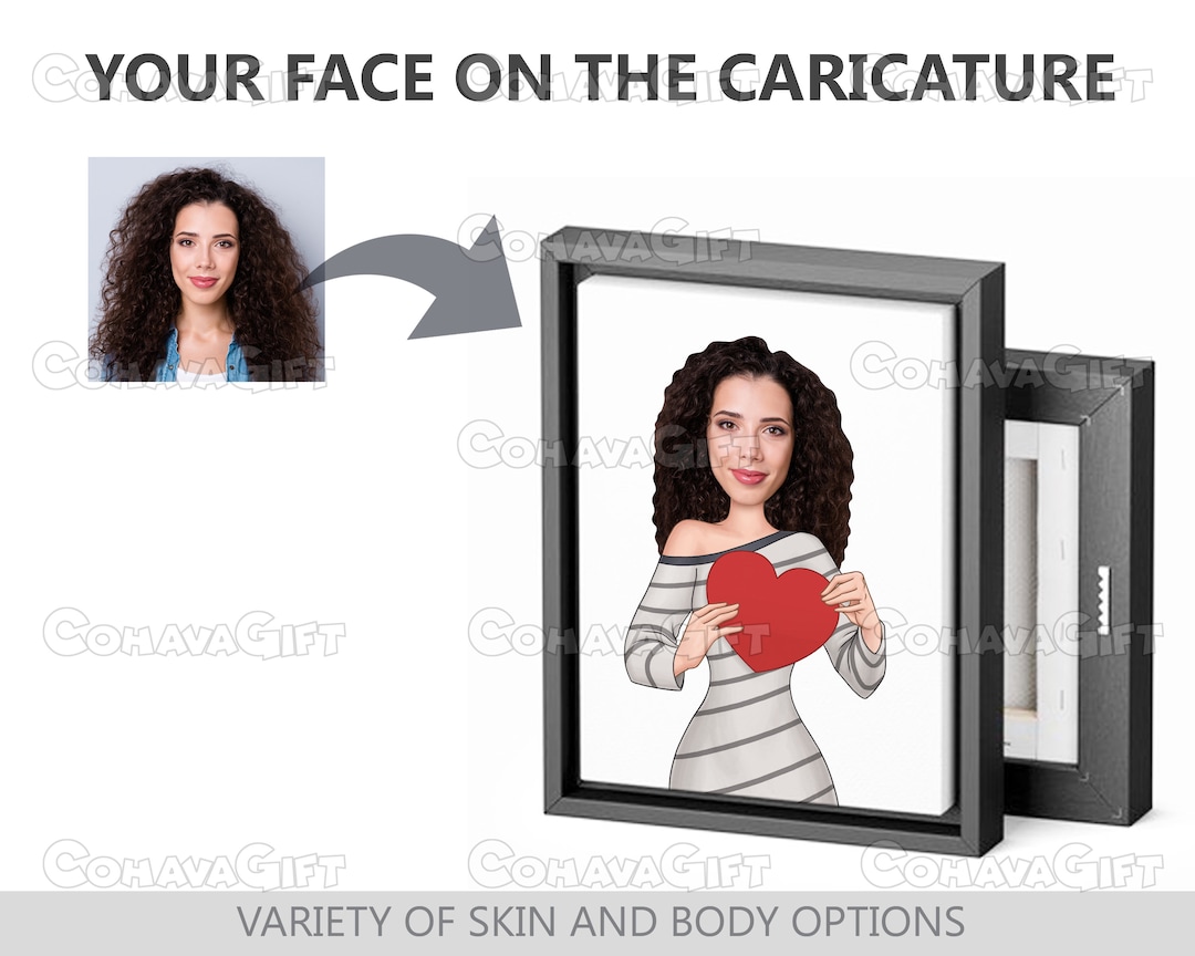 Woman Custom Caricature Portrait Frame, Valentine Day Girl Caricature ...