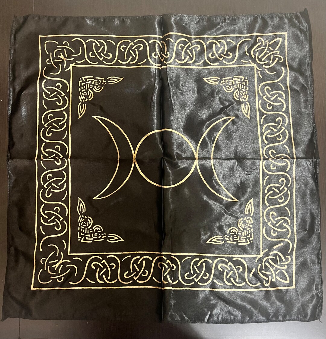 Black Triple Moon Altar Cloth With Gold Print - Etsy
