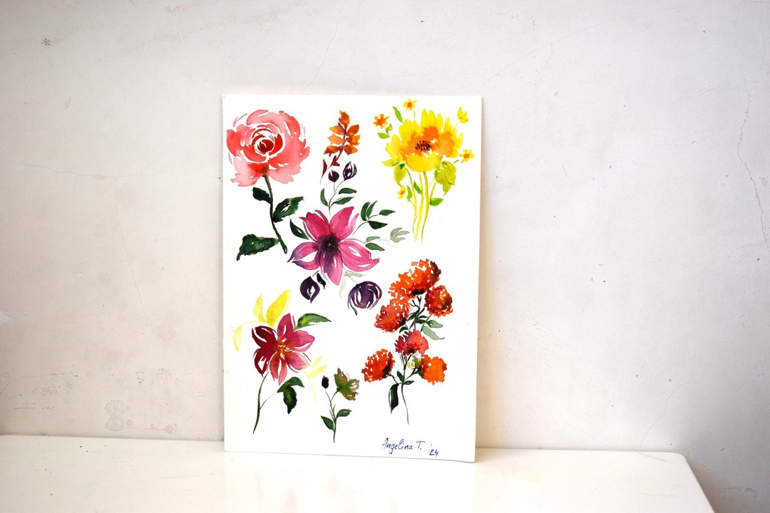 Random Flowers Watercolour Original Painting, Spring Roses, Flower ...