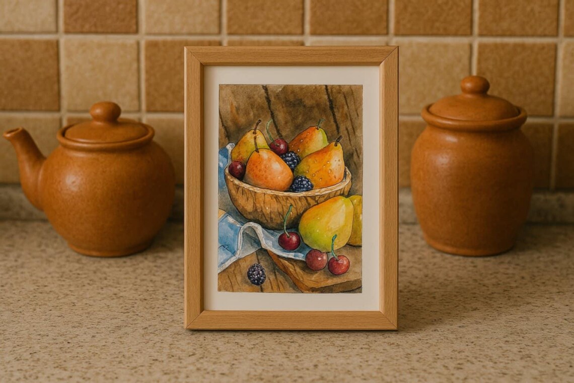 Cozy Kitchen Pears and Cherries Original Watercolour Painting, Fruits ...