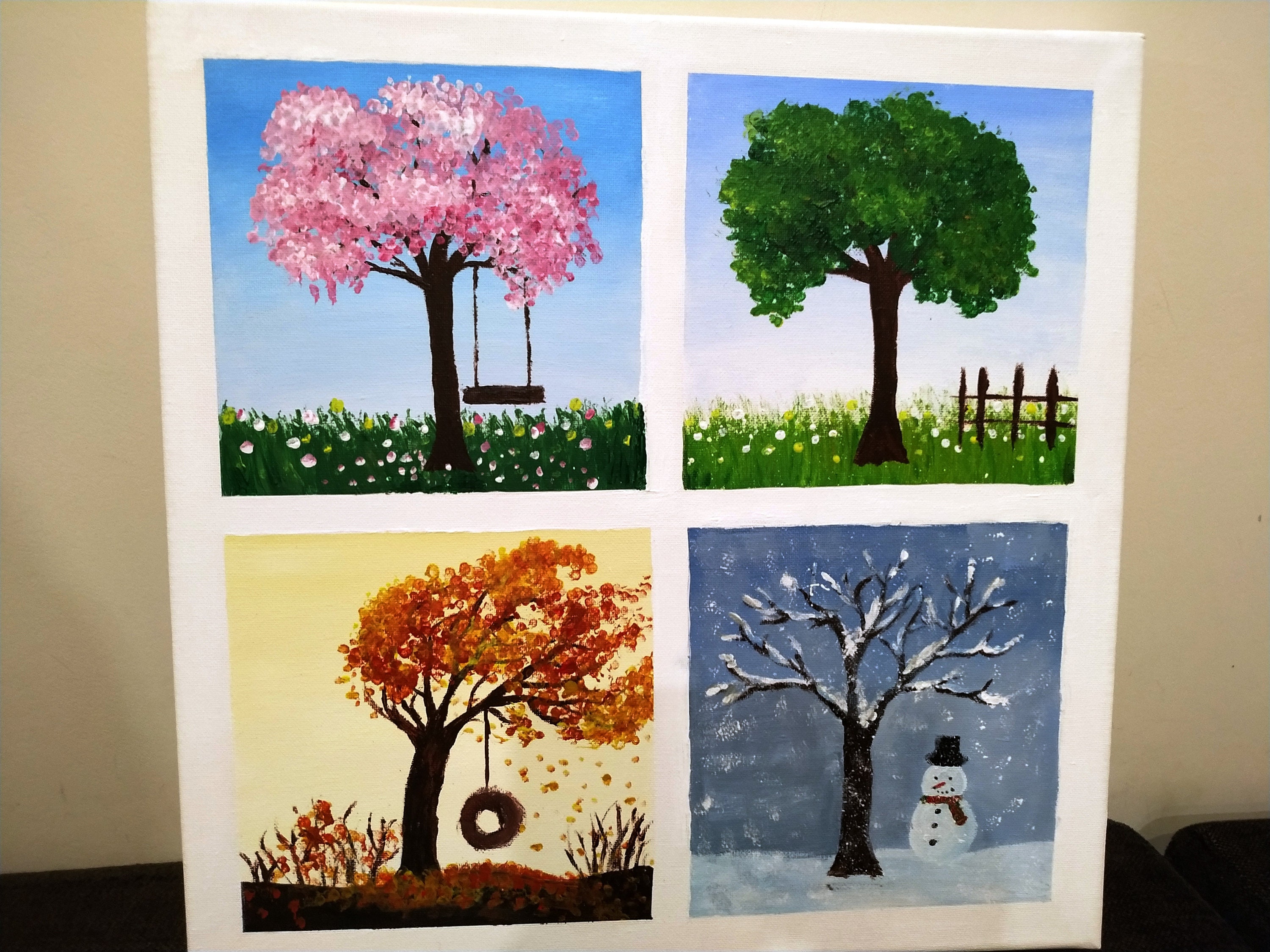 Four Seasons Wall Decor, Hand Painted Acrylic Art, Nature Inspired ...