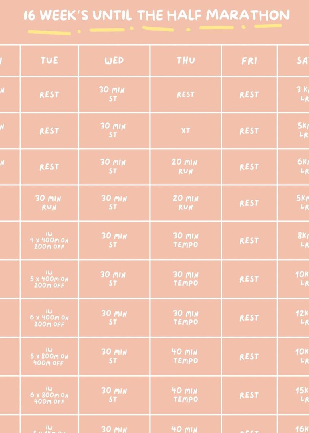 16 Week Half Marathon Training Plan - Etsy