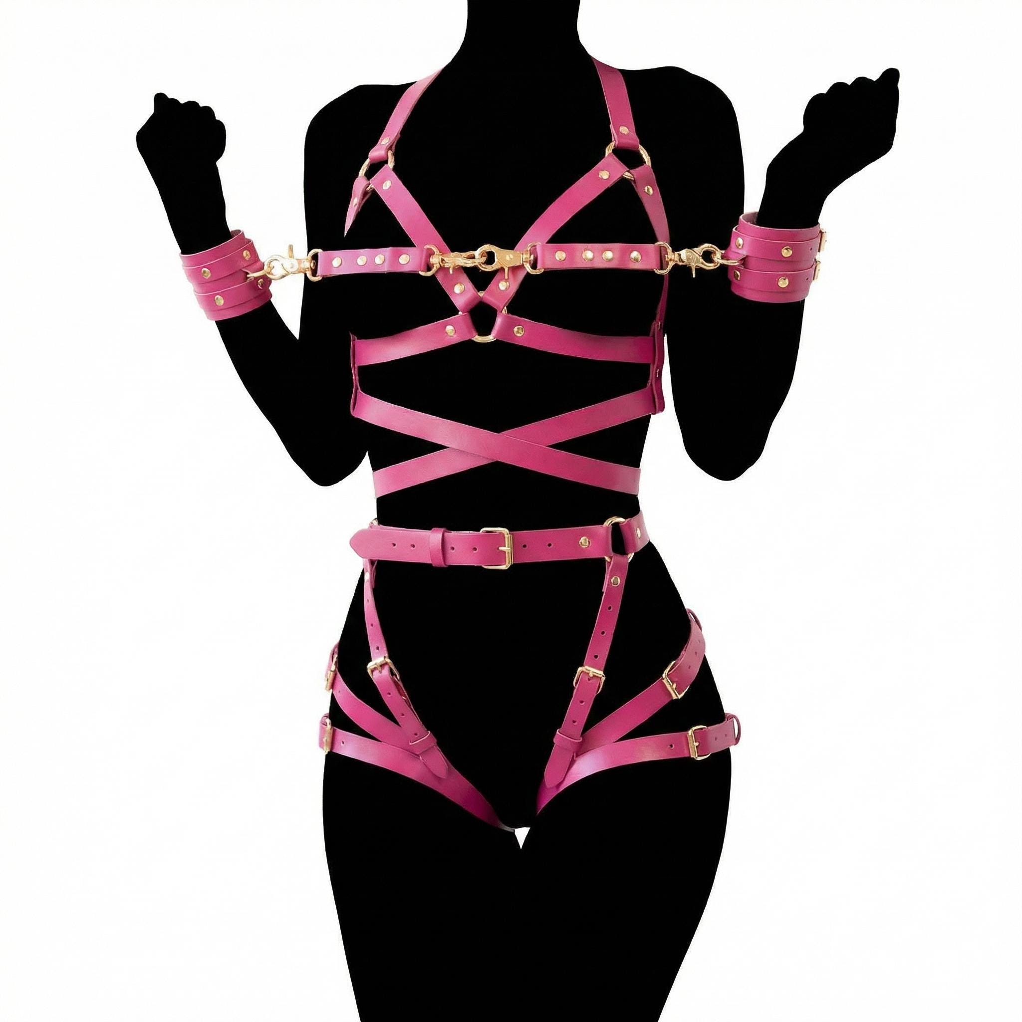 Leather Bondage Set Bdsm Harnesses For Women Dark Pink Bondage 8417