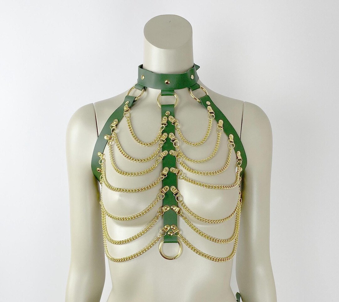 Leather Harness With Golden Chains, Harness Chain, Bust Harnesses for ...