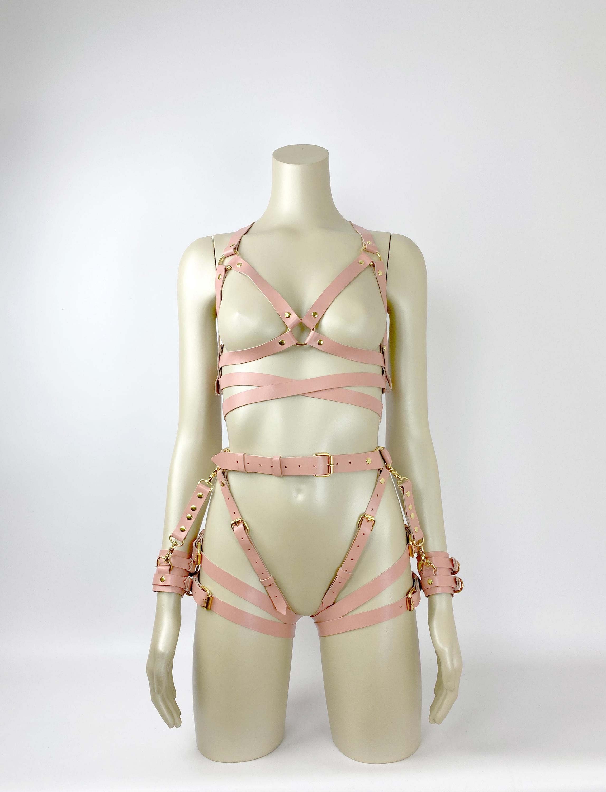 Pink Bondage Set Leather Bdsm Harnesses For Women Open Bra Harness 4330