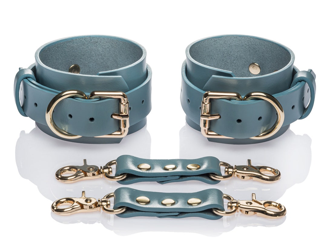 Blue BDSM Handcuffs, Leather Handcuffs, BDSM Restraints, Leather ...