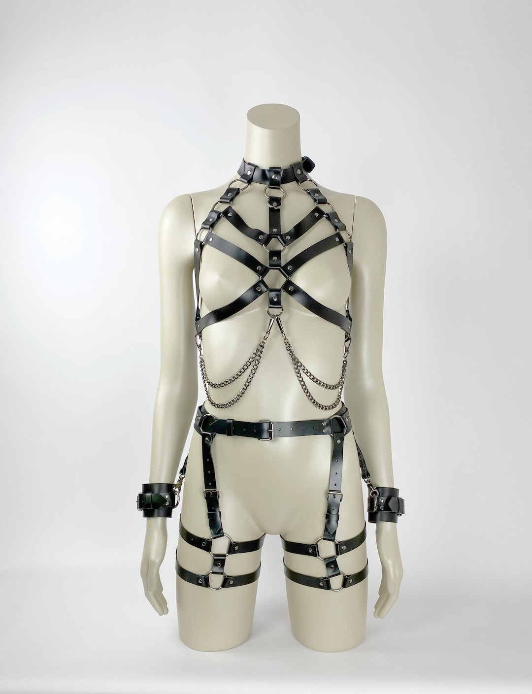 Bondage Harness Set Cassia Open Bra Chain Harness Bondage Leather 4366