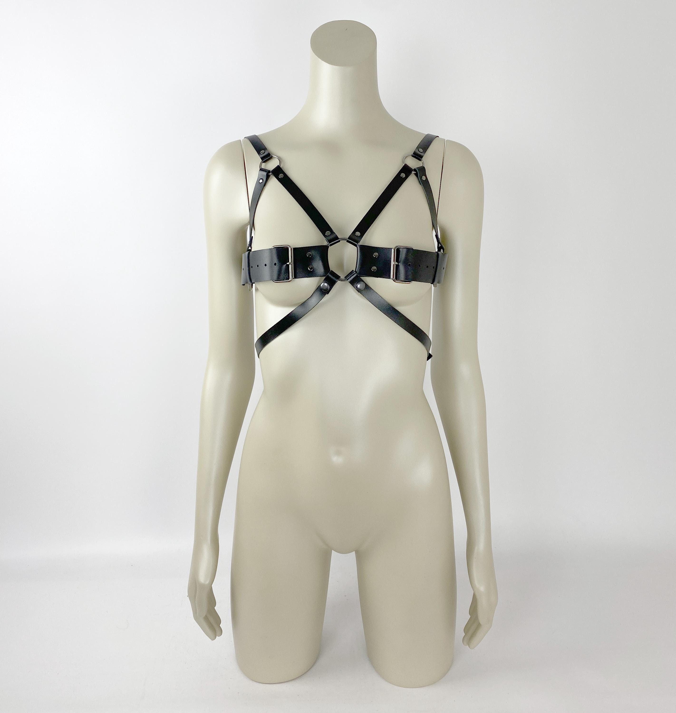 Black Chest Harness Bra, Leather Harnesses for Women, Leather Nipples ...