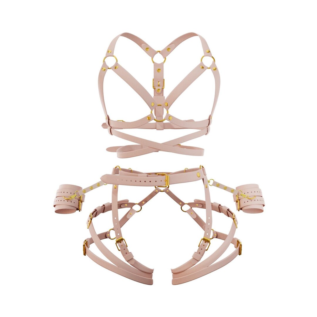 Pink Bondage Set, Leather BDSM Harnesses for Women, Open Bra Harness ...