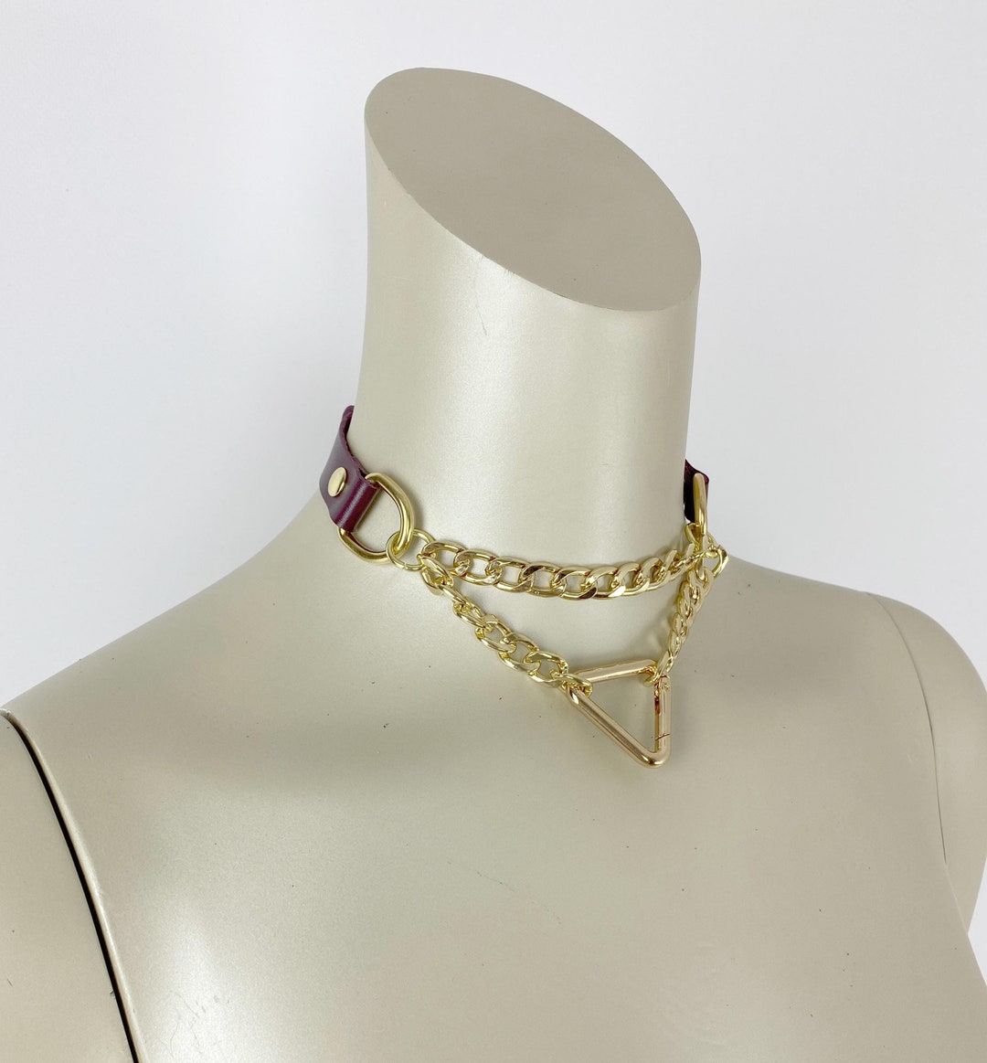 Burgundy Handmade Leather Choker, Custom Size Choker Collar, Choker ...