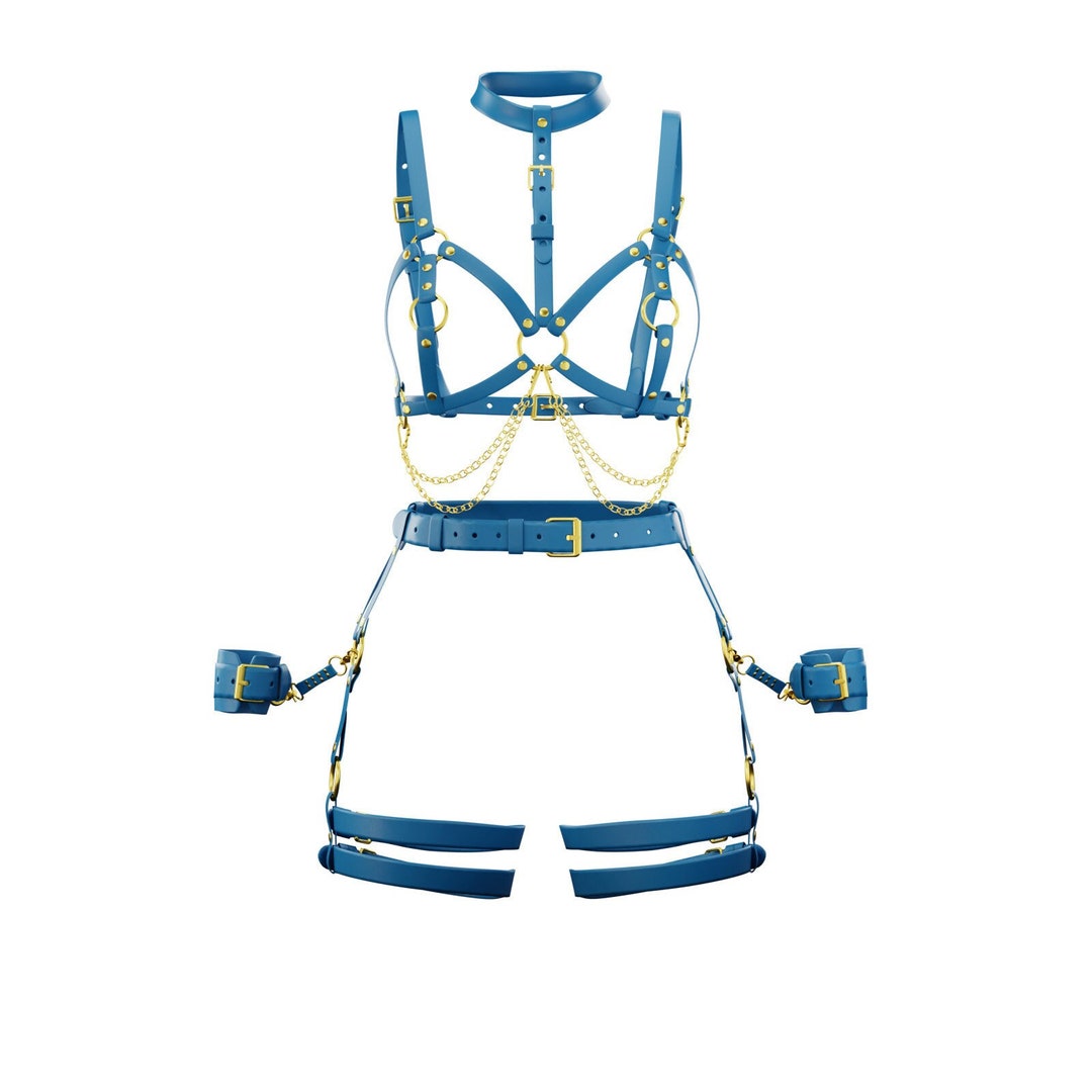 Dark Blue Leather Chain Harness Kit, Leather Harnesses for Women, Open ...