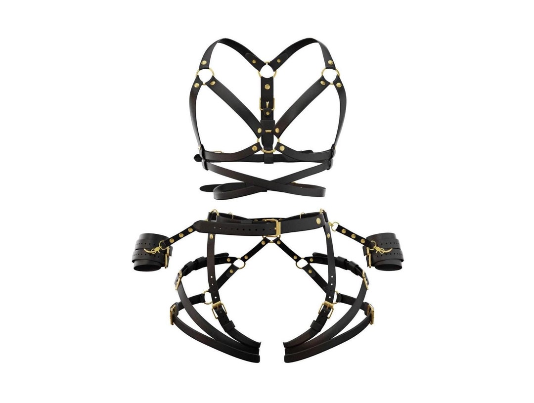 Black Leather Harnesses for Women Coda, Bondage Harness Set, Open Bra Harness, Butt Garter's ...