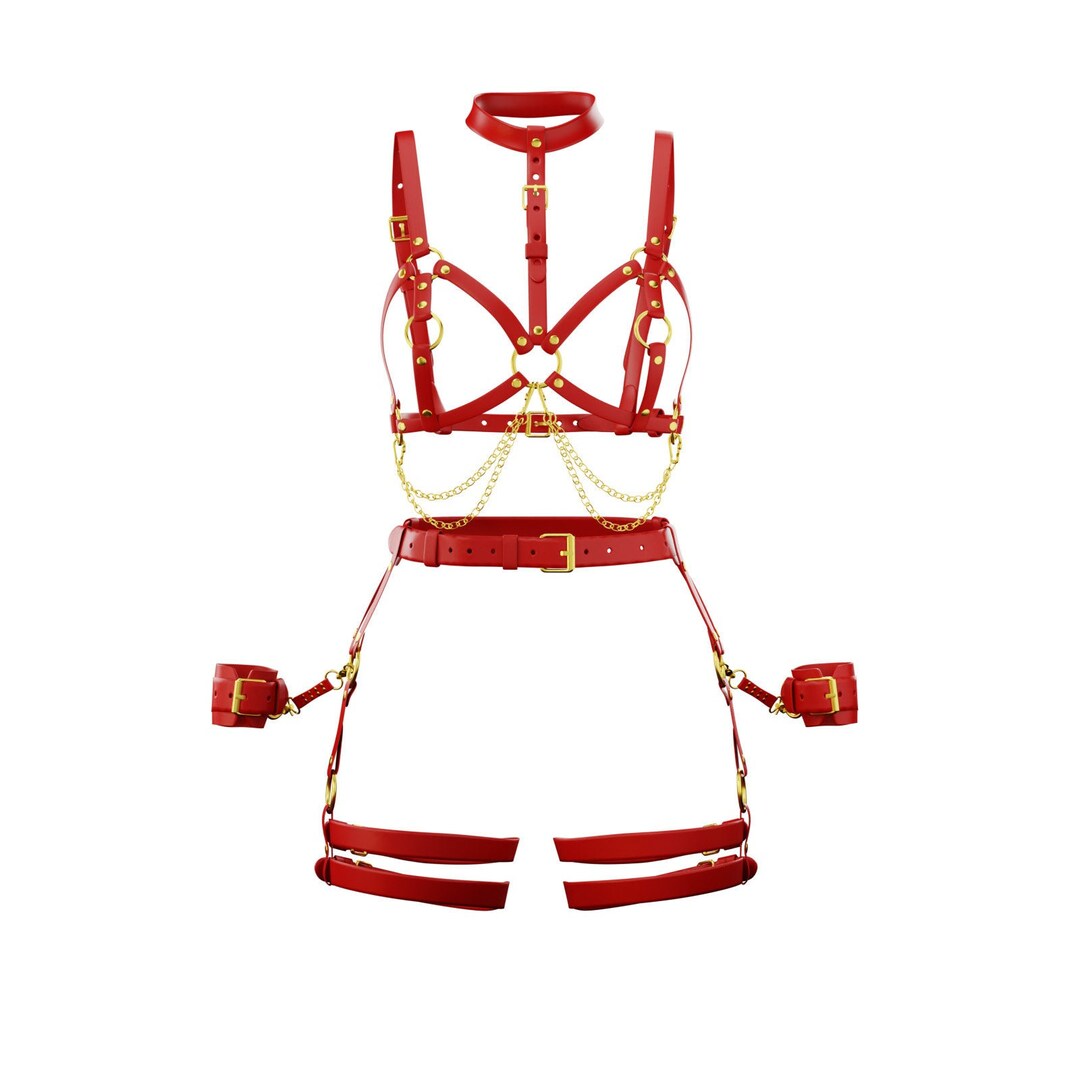 Red Leather Bondage Harness Set, Festival Harnesses for Women ...