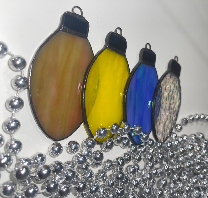 Set of 4, Handcrafted Stained Glass Christmas Ornaments, Stained Glass ...