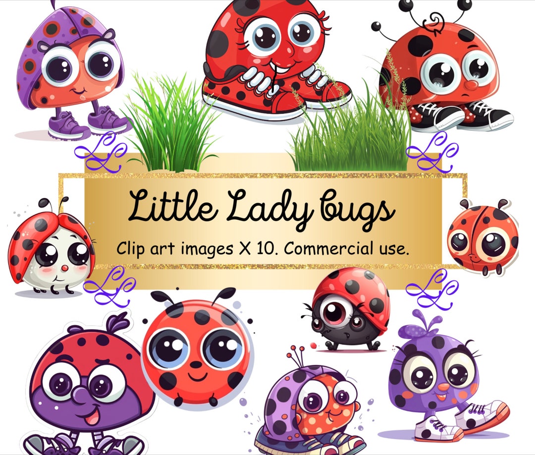 Ladybugs Clip Art X 10 + Grass. Cute and Weird Individual Images to ...