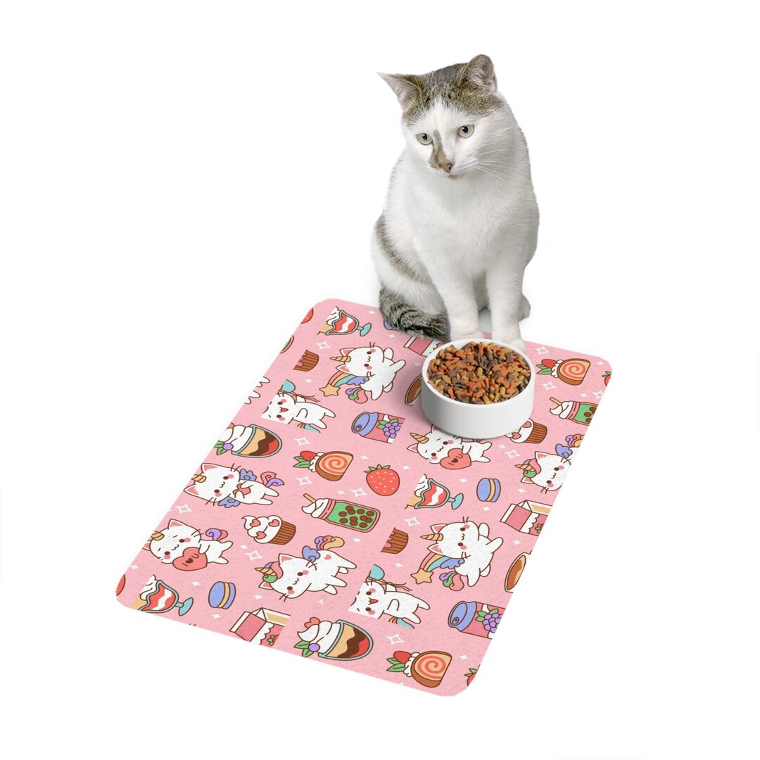 Pet Food Mat, Unicorn Pussycat Design, Cat Lover Gift, Food Bowl Mat ...