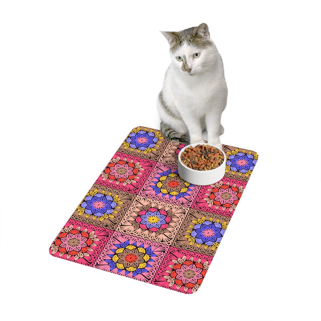 Cute Granny Square Colorful Pet Food Mat (12x18) Cute Pet Gift, Most ...