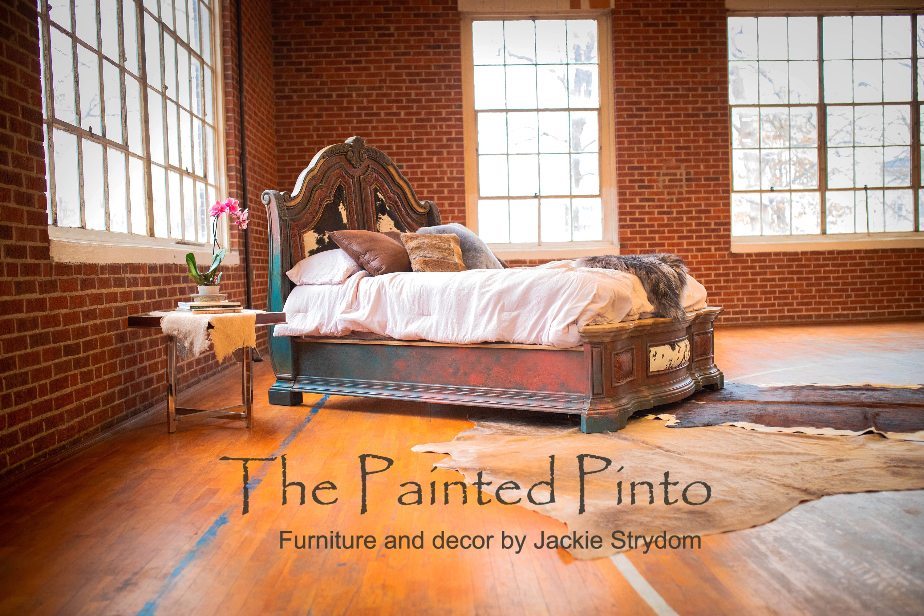 SOLD - Rustic One of A Kind Hand Painted Bed Cowhide Tooled Leather ...