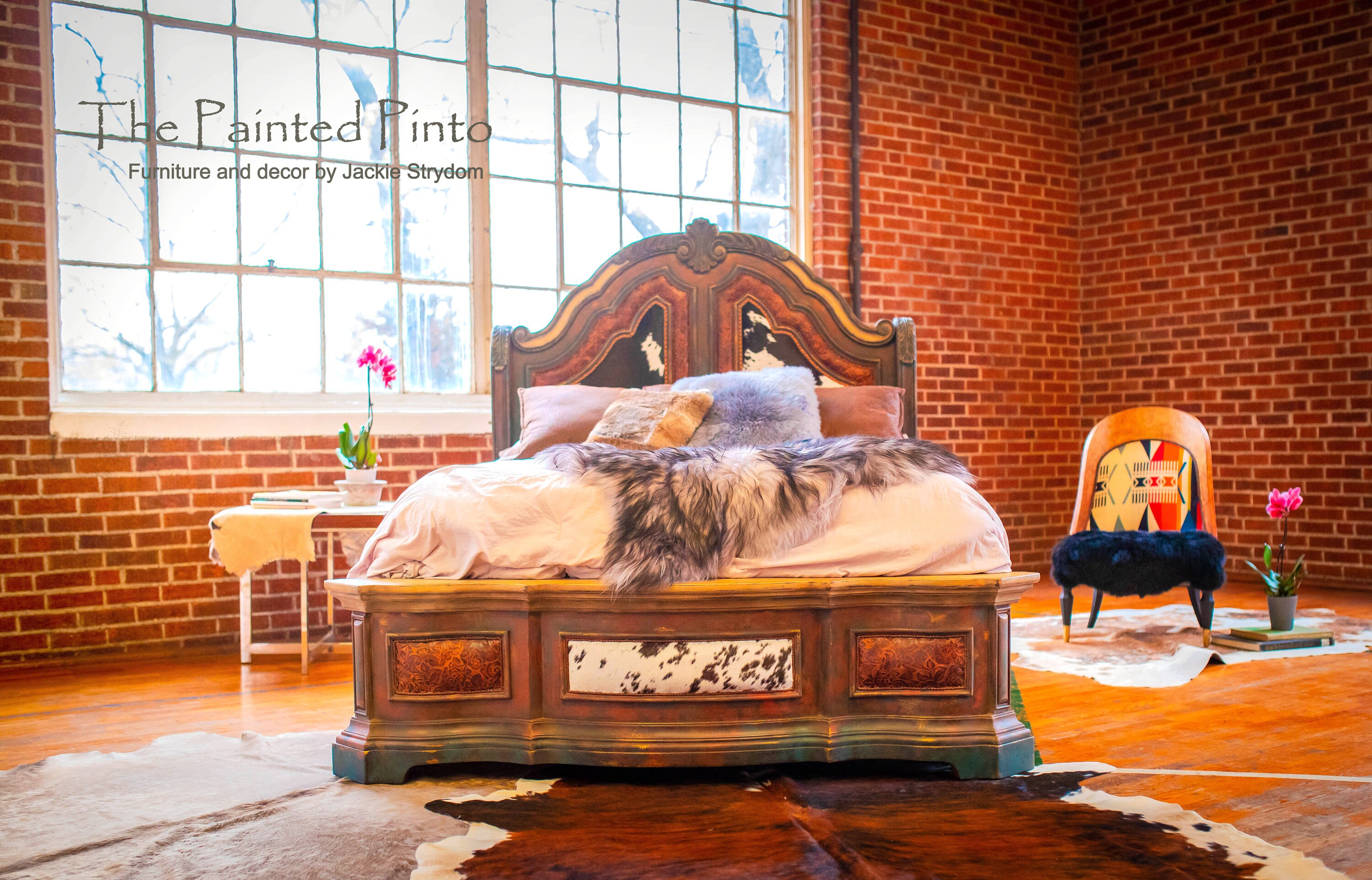 SOLD - Rustic One of A Kind Hand Painted Bed Cowhide Tooled Leather ...